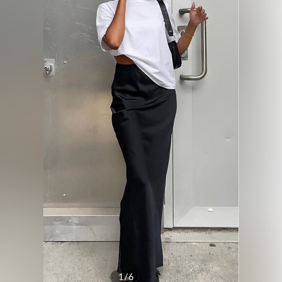Commense | Skirts | Nwt Commense Black Satin Maxi Skirt | Poshmark